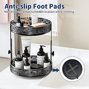 2 Tier Lazy Susan Organizer, 2 Pack 11&12 Inch Lazy Susan Turntable for Cabinet Table, MESHDO Height Adjustable Cabinet Organizer Spice Rack with Non-Slip Pad for Kitchen Bathroom Pantry(Metal, Black)
