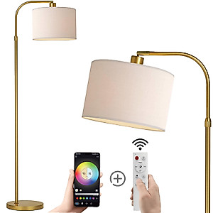 FINNCHY Gold Floor Lamp with Remote Control, 1200 Lumens 15W LED Bulb Included, Adjustable Height Arc Floor Lamps for Living Room, Modern Gold Standing Lamp Dimmable Floor Lamp for Bedroom, Office