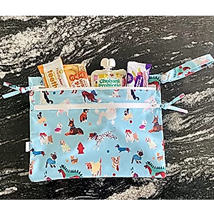 BapronBaby Dog Dress-Up Wet Dry Bag - Waterproof Two Zipper Pockets - Reusable for Mealtime, Diapers, Stroller, Snacks, Swimsuits - Machine Washable - 11" x 9"