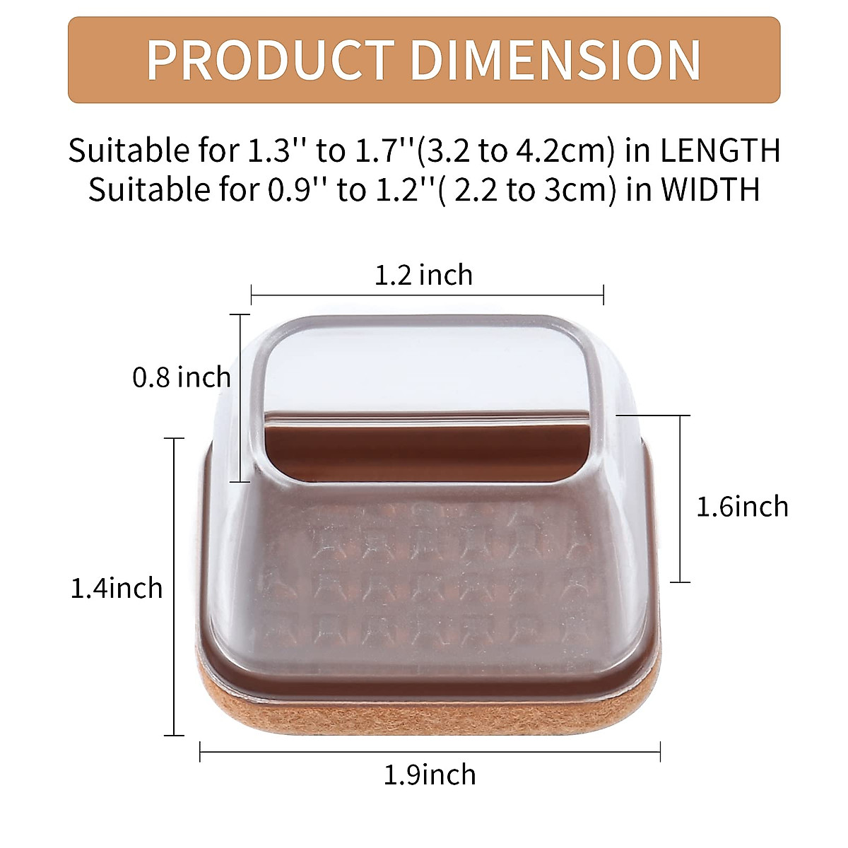 16 PCS Rectangle Clear Silicone Chair Leg Floor Protectors with Felt, Rectangle Felt Furniture Leg Caps, Table Leg Covers Cups, Anti- Scratches and No Noise, (Fit L :1.3-1.7", W: 0.9-1.2")