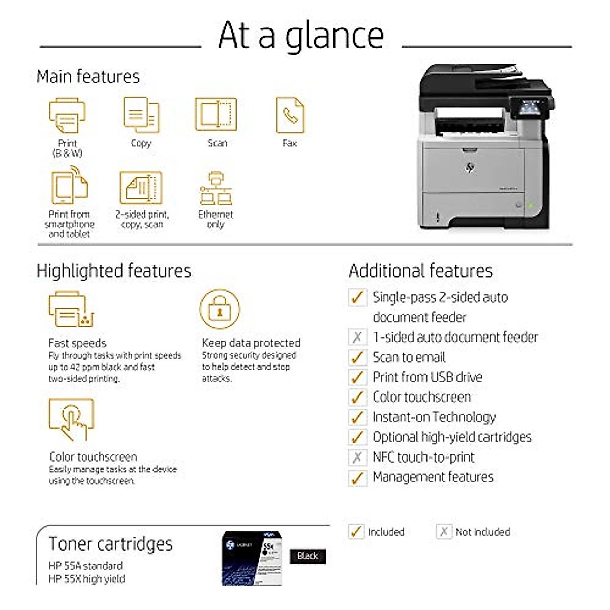 HP Laserjet Pro M521dn All-in-One Monochrome Laser Duplex Printer, Amazon Dash Replenishment Ready (A8P79A)