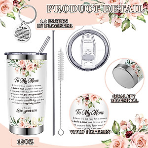 Layhit 3 Pcs Mom Tumbler Set Mom Gifts with 12 oz Insulated Wine Tumbler Keychain Acrylic Plaque Paperweight Mom Birthday Gifts Christmas Gifts for Mom(Rose Style)