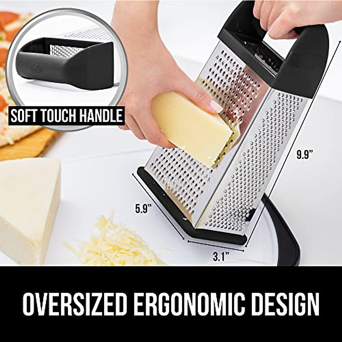 Gorilla Grip Box Grater and Measuring Spoons Set, Box Grater Has Built in Container, Measuring Spoons Set is Dishwasher Safe, Both in Black Color, 2 Item Bundle