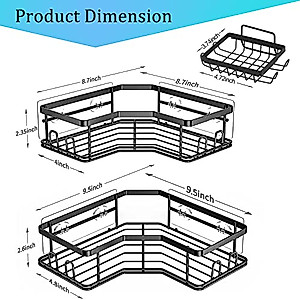 BOROY 3 Pack Corner Shower Caddy, No Drilling Strong Adhesive Shower Organizer Shelf with Hooks, Waterproof, Rustproof Wall-mounted Stainless Steel Shelves for Bathroom Organization, Black