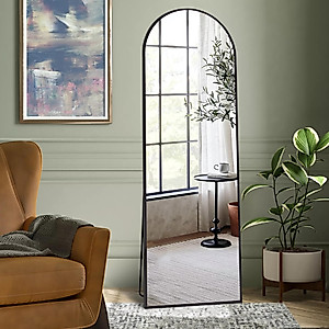 BOGDA 64"x21" Arched Full Length Floor Mirror with Stand, Aluminium Metal Frame for Wall Mounted Full Body Mirrors Leaning Body Hanging Wall Mirror for Bedroom Living Room Dressing Mirrors-Black