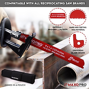 16 Pack 9 Inch 14/18 TPI Metal Reciprocating Saw Blades Set – Bi-Metal (M24-D6A) Auto Dismantling Sawzall Blades Metal for 3/32 to 5/16 Medium Metals