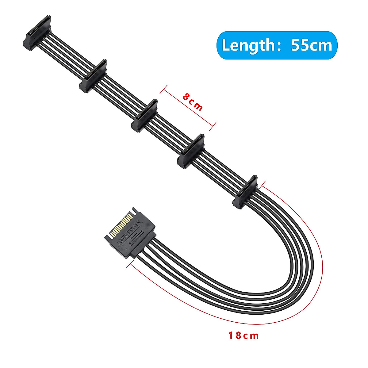 GELRHONR 15Pin SATA Male to 5 x 15 Pin SATA Female Hard Drive Power Right Angle Splitter Adapter Cable Extension Cable for Hard Disk 50CM
