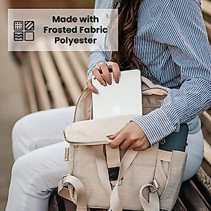 Nordace Siena II Mini Smart Travel Backpack for Women with USB Charging Port, Water Resistant - Durable Laptop Bookbag for Everyday, College, Work, School (Beige)