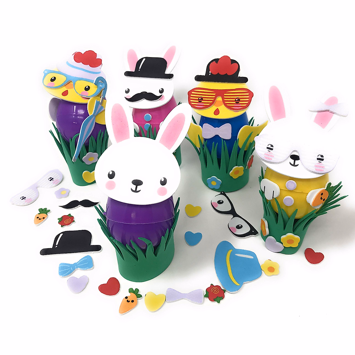 Funiverse Bulk 18 Sets of Easter Egg Decorating Foam Kids Craft Kits (Easter Eggs Not Included) - Over 700 Pieces of No Mess. No Stains