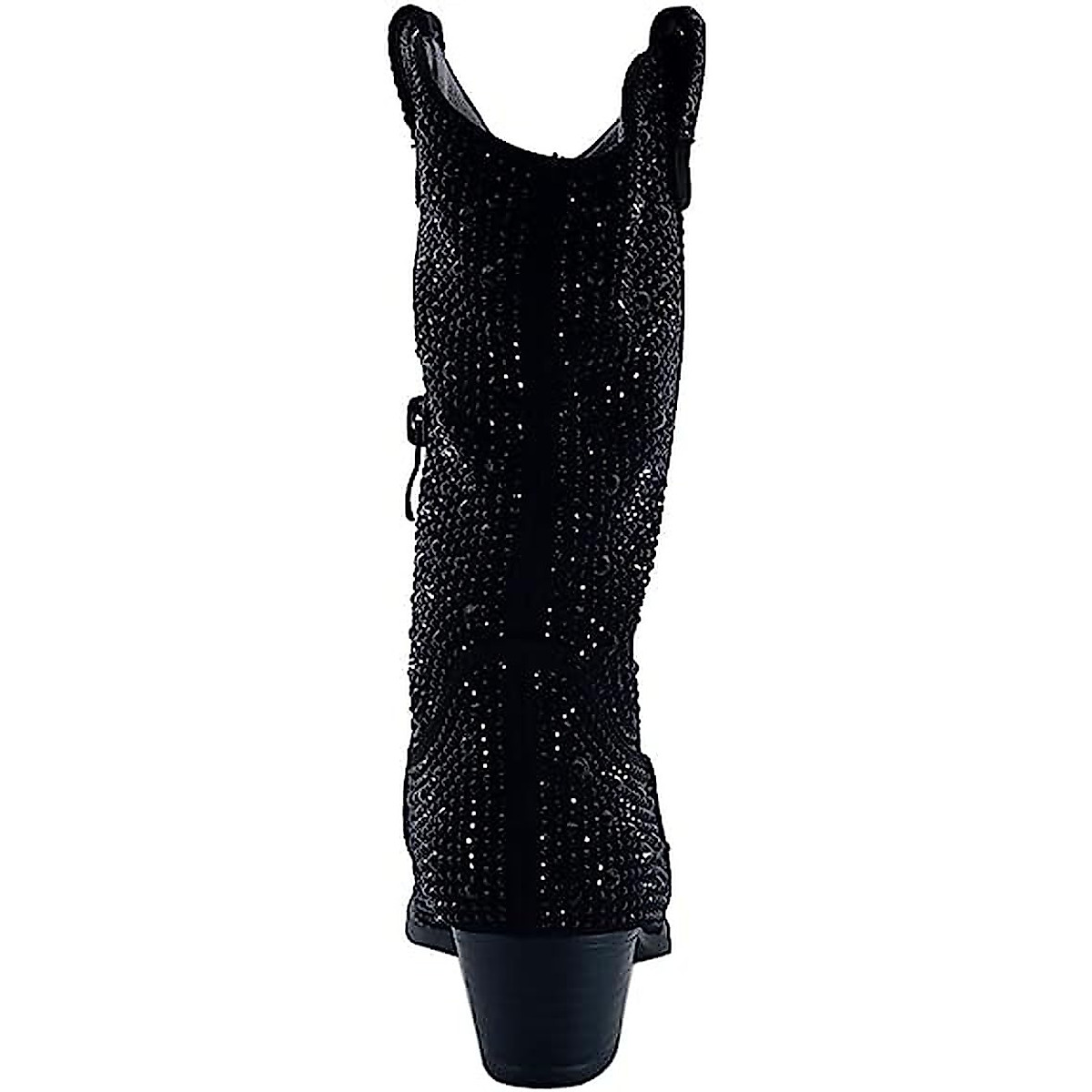 Forever Girls/Kids Rhinestone Western Cowgirl Cowboy Pointed Toe Low Heel Boots River-11K Black 2