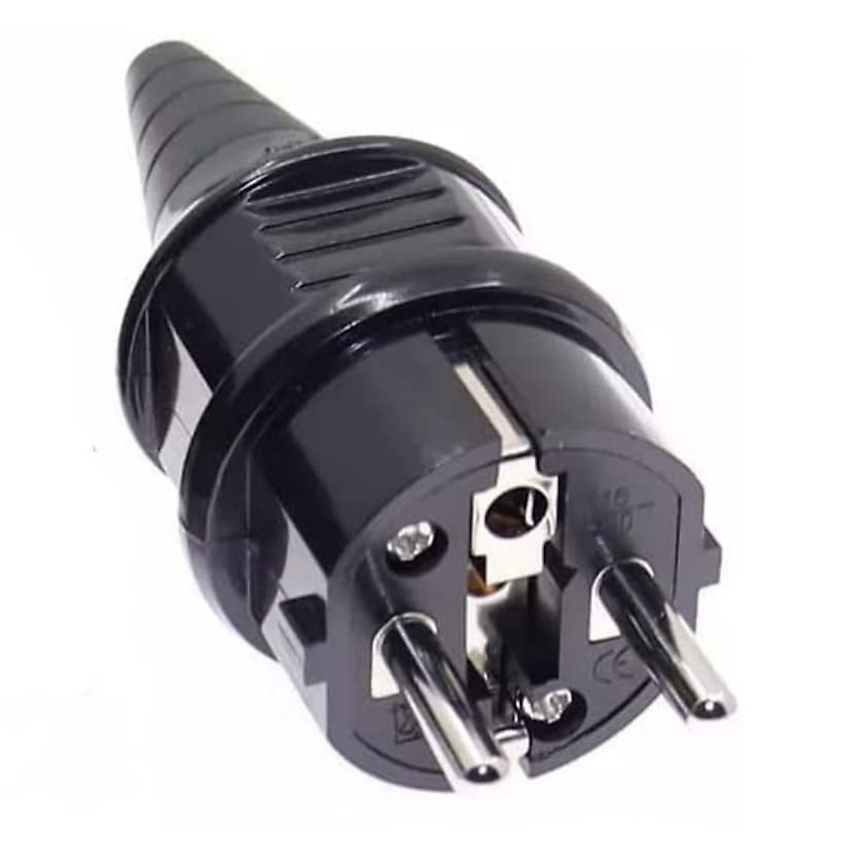 (2 Pack) Tekit Schuko France Germany EU ø4.8mm Pin DIY Rewireable Power Plug 250V 16A,Quality European Rewireable Two Round Plug CCE 7/7 Standard Plug(Coated Black)