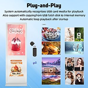 YCKJNB 55 inch Indoor Digital Signage 4K Touchscreen IPS Floor Standing Digital Kiosks Interactive Displays with WiFi HDMI/USB Input Auto AD Player, Android OS White
