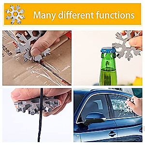 Snowflake Multitool, 5 Pieces 18-in-1 Stainless Steel Snowflake Standard Multitool, Snowflake Tool with Key Ring, Carabiner Clip and Gift Bag (Silver)