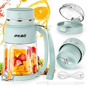 PKBD Portable Blender for Shakes and Smoothies, Juicer with 15-Second Ice-Crushing Power, 10 Blades, 32 Oz Rechargeable USB-C Personal Blender with Straw, BPA Free Smoothie Blender, Green