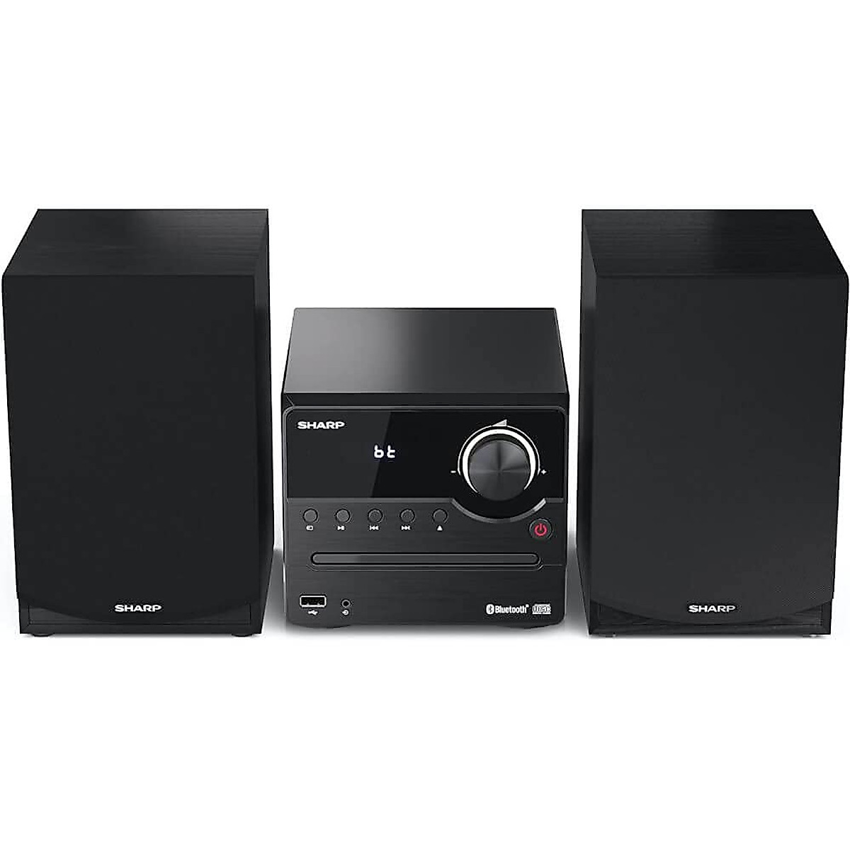 Sharp XL-B512 Micro Component Wireless Bluetooth Audio Streaming & CD Player Wood Speaker System + Remote, USB Port, MP3 Playback, FM Stereo Digital Tuner, Aux Input, Black Oak
