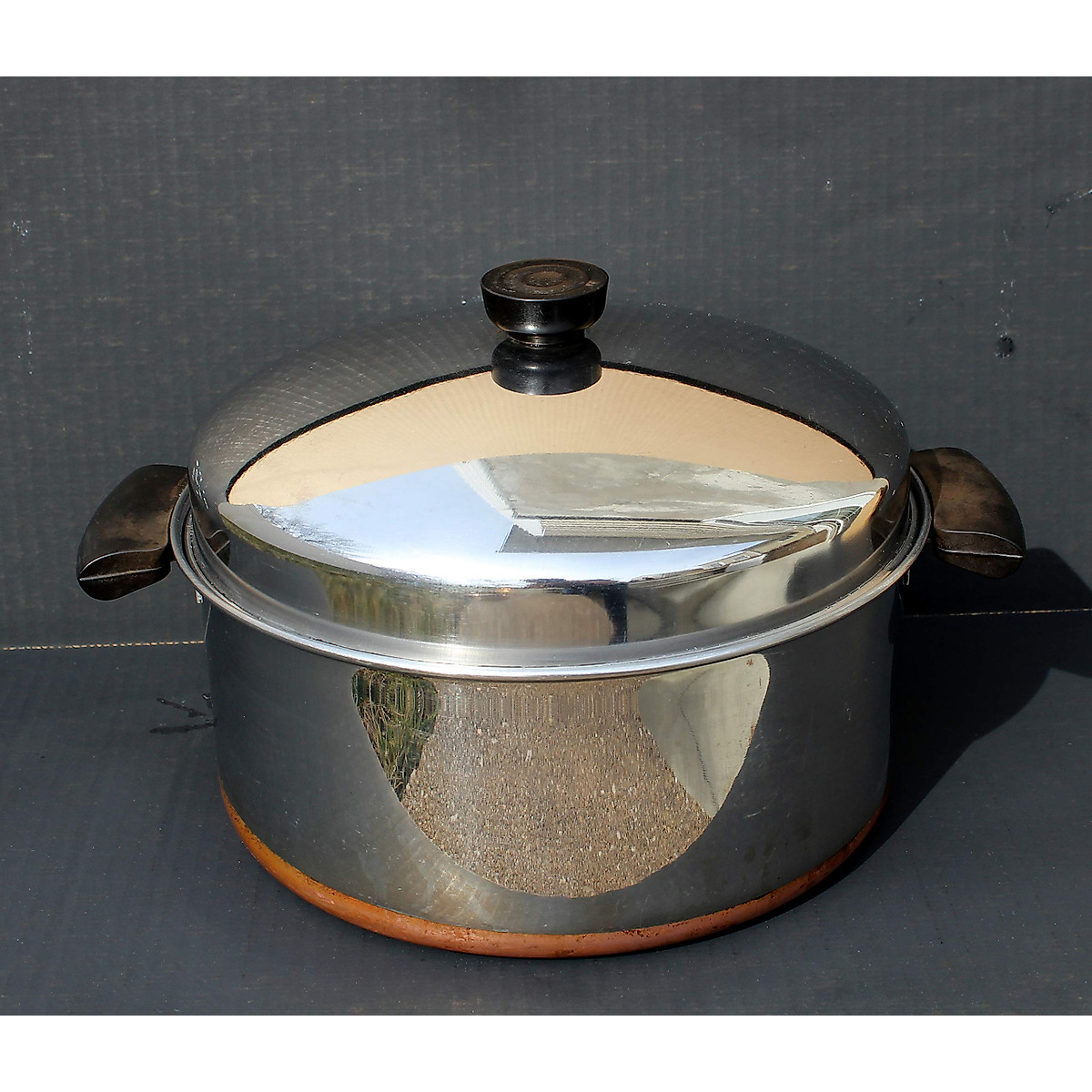 Revere Ware Pre-'68 Double Ring 6 Quart Stainless Steel Copper Bottom Stockpot with Dome Lid