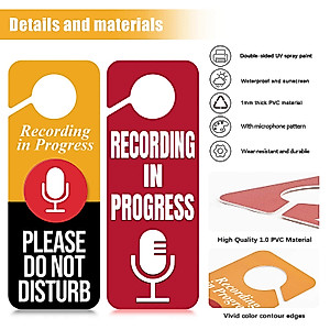 2 x Do Not Disturb Door Hanger Sign,Recording in Progress Do Not Disturb Door Hanger Sign,Recording in Progress Microphone Door Knob Hanger Sign for Offices Clinics (9.5 X 3.5 Inch)
