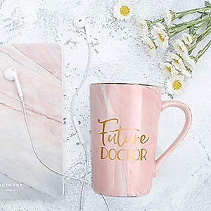 WHATCHA Future Doctor Coffee Mug Tea Cup - Medical School Student Doctor to Be Graduation Gifts for Her Women - 14oz Gold Pink Ceramic