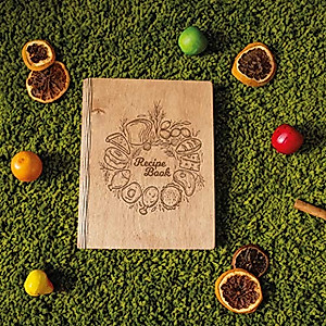 WOXTEED A5 Wooden Blank Recipe Book to Write in (7.5 x 6 inch) - Cook Book with 80 Sheets for Handwritten Recipes - Hardcover Family Kitchen Journal and Recipe Keeper (Brown)