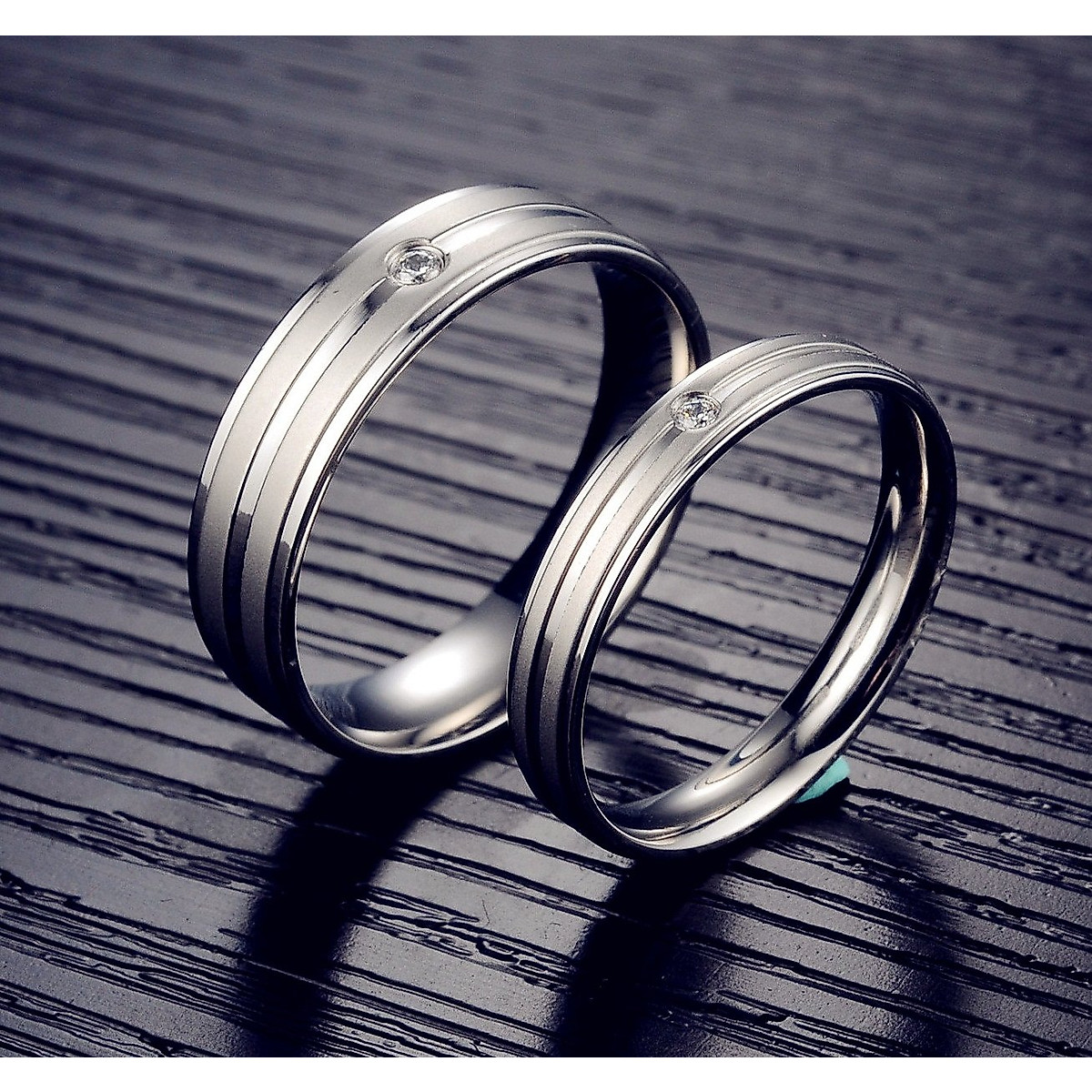 His or Hers Matching Set Titanium Stainless Steel Couple Wedding Band Set in a Gift Box
