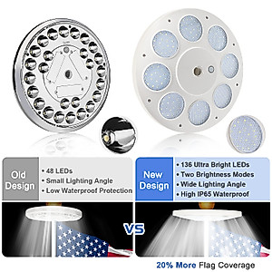 Solar Flag Pole Light, New 136 LED Flagpole Light 10000h Lifespan for 15-25 Ft Poles, 2-Mode Brightness, Waterproof Lighting on Outdoor Flag Pole Top, Auto On/Off