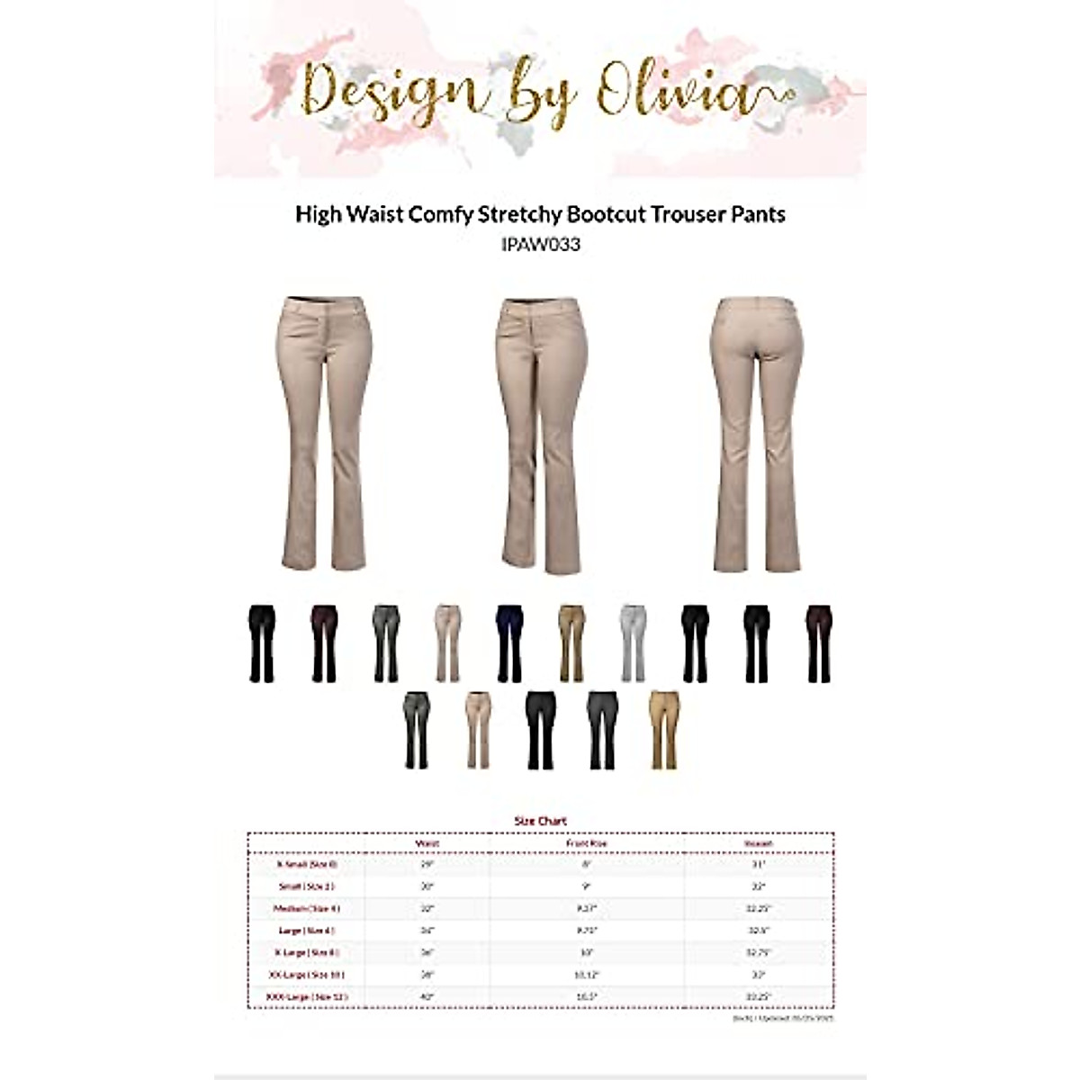 Design by Olivia Women's High Waist Comfy Stretchy Bootcut Trouser Pants Black L