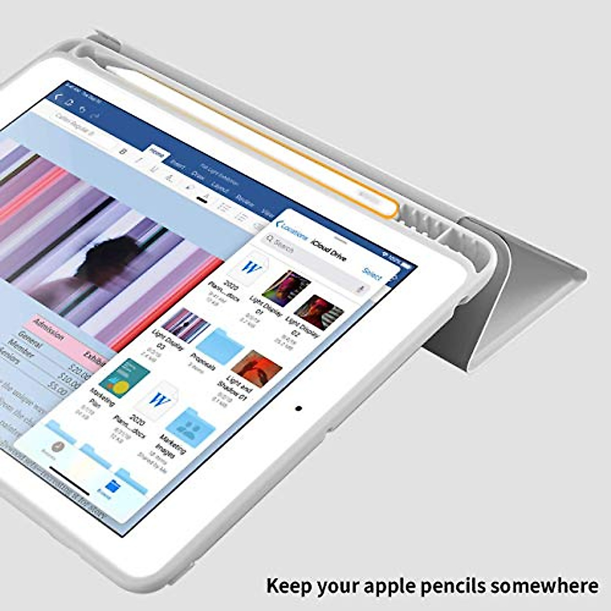 Aoub Case for iPad Mini 5 2019 with Pencil Holder, Slim Lightweight Trifold Stand Smart Cover, Soft TPU Back Cover Case for iPad Mini 5th Generation 7.9 inch, Auto Sleep/Wake (Gray White)