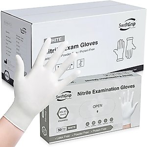 SwiftGrip White Disposable Nitrile Exam Gloves, 3-mil, Small, Case of 1000, Nitrile Gloves Latex Free for Medical, Cleaning, Cooking & Esthetician, Food-Safe, Powder-Free, Non-Sterile