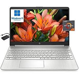 [Windows 11 Pro] HP 15 15.6" HD Business Laptop Computer, 8-Core AMD Ryzen 7 5700U (Beats i7-1180G7), 16GB RAM 512GB PCIe SSD, Numeric Keypad, Fast Charge, Wi-Fi 6, Bluetooth, Long Battery Life, w/Hub