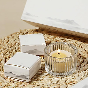 Elsjoy 24 Pack Glass Tealight Candle Holder, 2" x 1.4" Small Clear Glass Votive Candle Holders Mini Ribbed Tealight Holder for Wedding, Birthday, Festival, Table Centerpiece