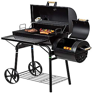 RJMOLU BBQ Grill Charcoal Barbecue Grill Home Meat Cooker Smoker with Offset Smoker and Fold-Down Shelf, Outdoor Picnic Camping Garden Roaster for 8-12 People,A