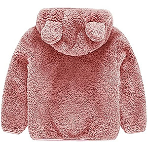 Karlywindow Toddler Baby Boy Girl Little Cute Bear Hoodie Jacket Sherpa Fuzzy Winter Warm Sweatshirt Coat A-pink