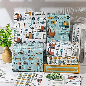 Dtiafu Construction Wrapping Paper - Birthday Gift Wrap Paper Bulk Folded Flat With Truck Tractor Traffic Signs Patterns for Boys Kids Baby - 20inch x 28inch Per Sheet(10 Sheets)