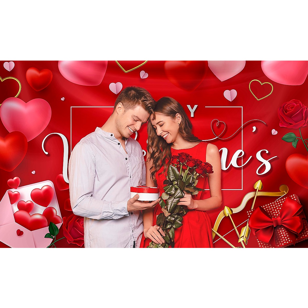 Valentine's Day Party Backdrop - Beautiful Romantic Blossom Love Heart Theme Studio Background Banner Decorations Photography Supplies - Happy Valentine's Day Photo Booth Backdrops - 70.8 x 43.3 Inch