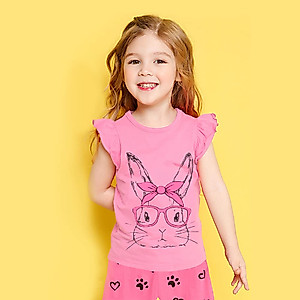 Baby Girls Ruffle Sleeve T-Shirt Toddler Easter Rabbit Ruffle Sleeve Short Top Pink 2-3T