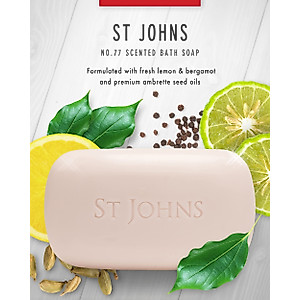 St. John No. 77 Luxury Soap Bar for Men 3X Triple Mille Bath, Body, Shower Soap Bar. 7 Oz Premium Creamy Scented Lather. Best smelling, selling soap bar for guys. Olive Oil, Glycerine, Vitamin E.