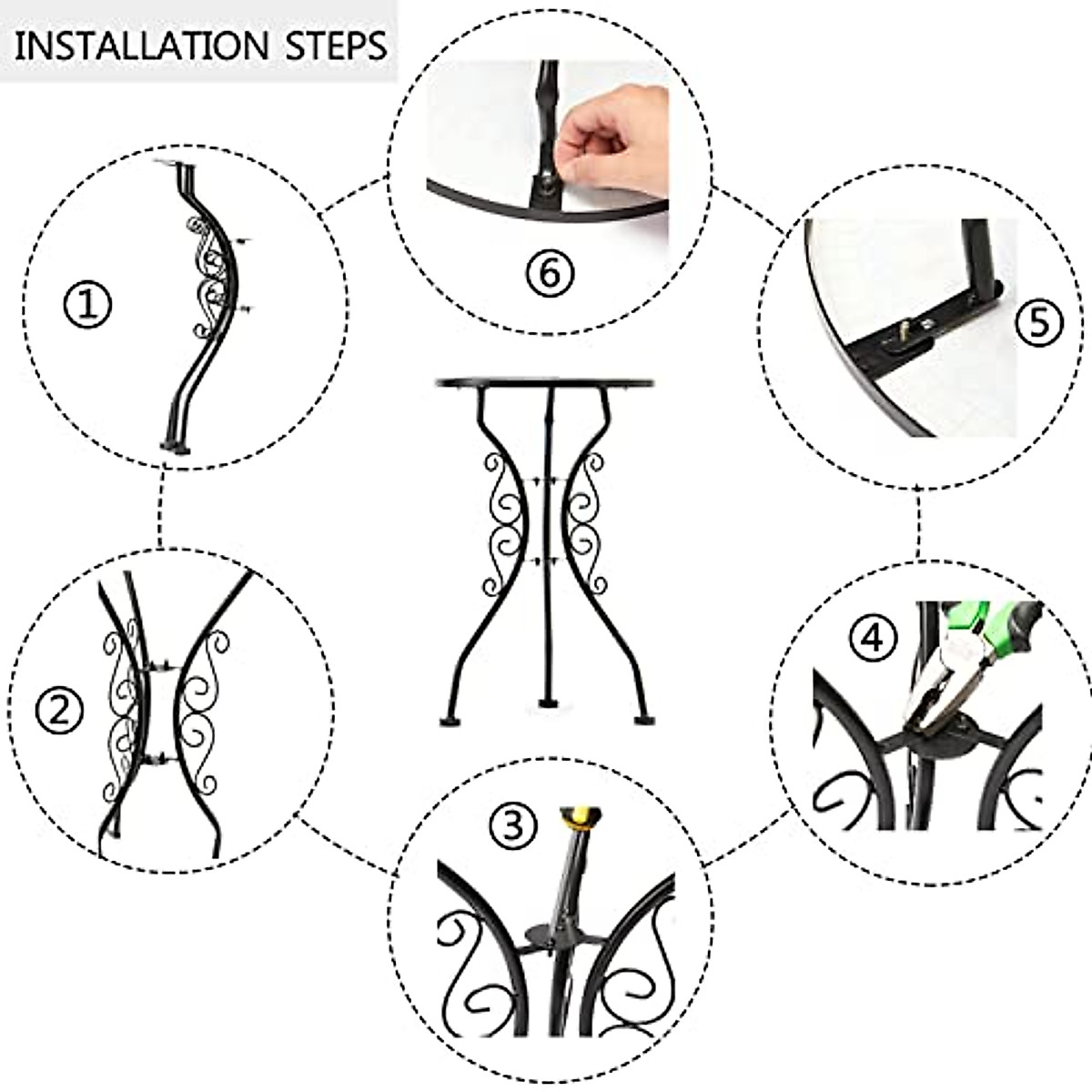 Outdoor Patio Side Table, 21" Round End Table with 14" Hummingbird Pattern Glass Top, Small Accent Table Bistro Coffee for Living Room Porch Balcony Garden Yard