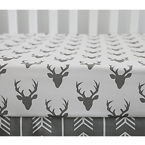 Baby Boy Crib Bedding White Grey Woodland Arrow Antlers Deer Head Minky Blanket Navy Crib Sheet Deer Buck Crib Rail Bedding Set (Grey Arrow Deer Head, 3 Pieces Set)