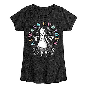 Disney Alice in Wonderland - Always Curious - Toddler and Youth Girls Short Sleeve Graphic T-Shirt - Size 2T Heather Black