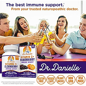 Best 7 in 1 Immune Support Booster Supplement with Elderberry Sambucus, Vitamin C, Zinc, Organic Elderberry - Dr. Danielle, 120 Capsules