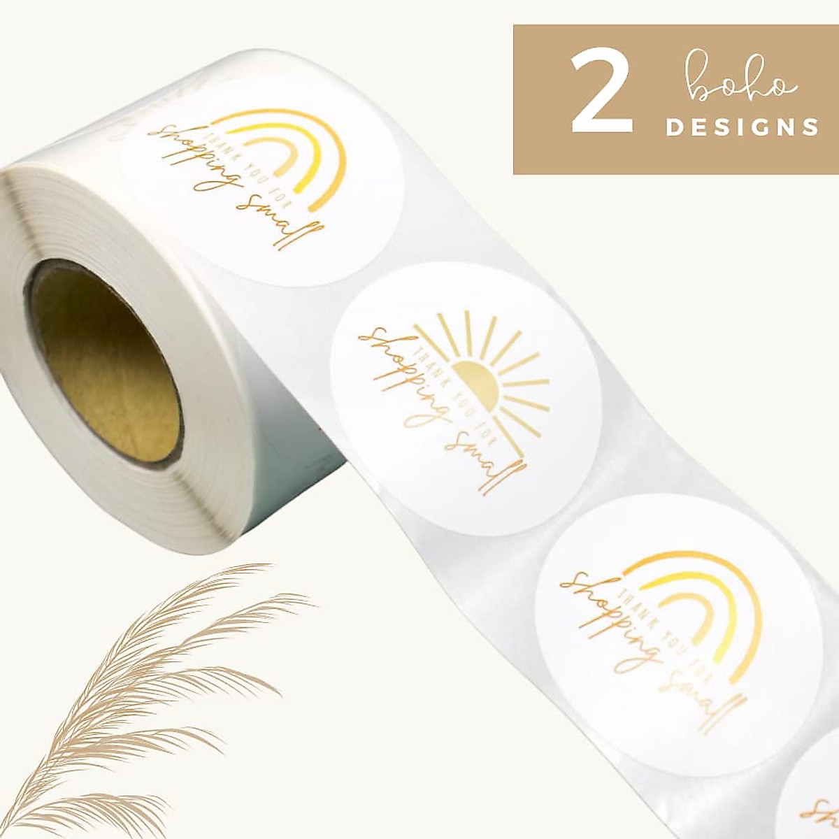 Lain & Lou 2 Inch Thank You Stickers [Roll of 500], Boho Rainbow Design for Small Business Packaging Supplies