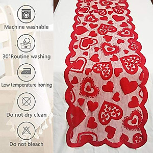 Valentines Table Runner Red Heart Print Valentines Day Decorations 13x72 inches Lace Love Table Runner for Home Wedding Party Valentines Day Table Decorations Long Line for Dinner