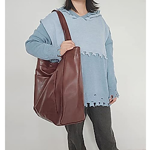 Women's Tote Shoulder Bag Soft Leather Handbag Large Capacity Purse (Coffee)