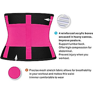 SHAPERX Women Waist Trainer Belt Waist Trimmer Belly Band Body Shaper Sports Girdles Workout Belt, SZ8002-Rose-S