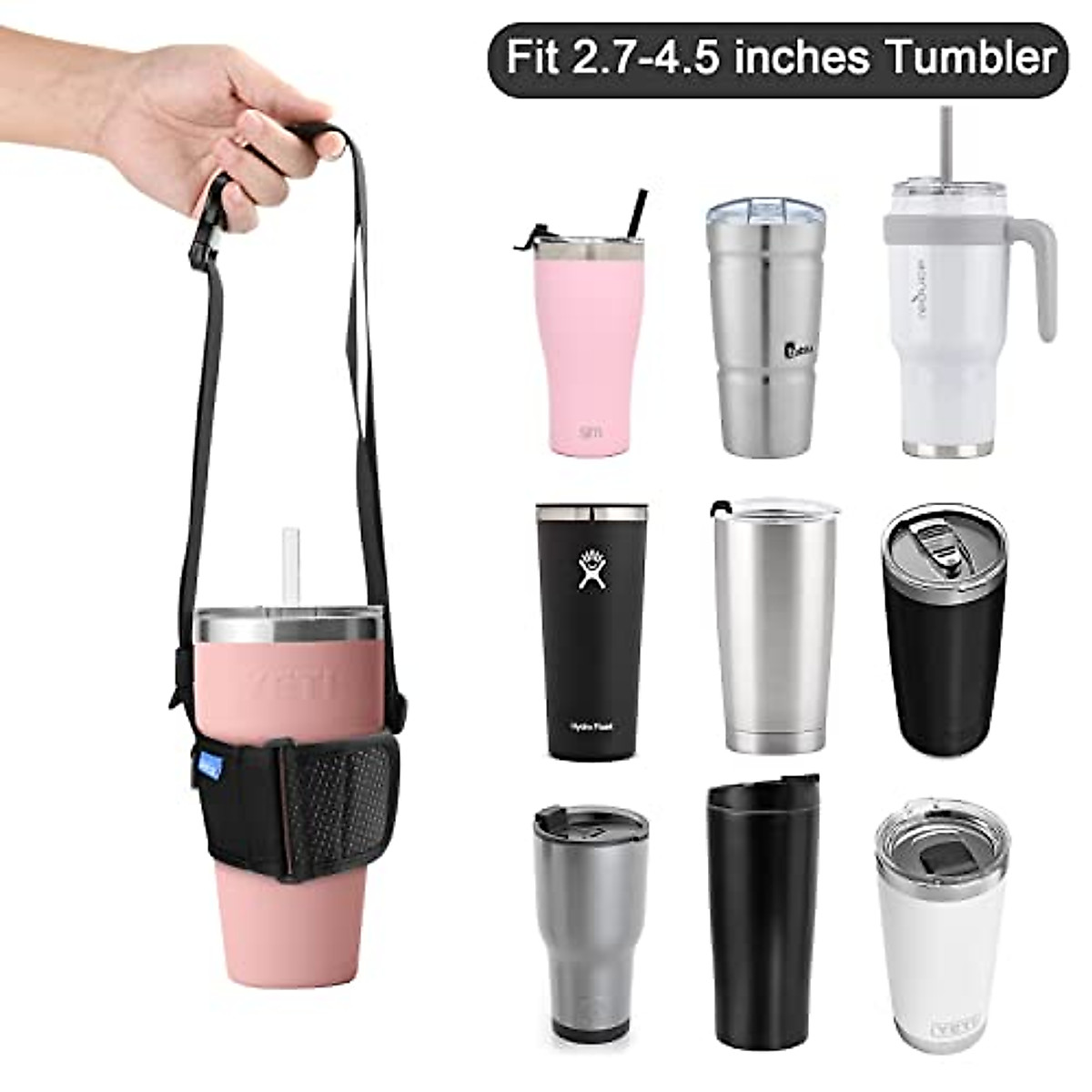 Xxerciz Tumbler Carrier Holder Water Bottle Carrier with Shoulder Strap, Fit for Simple Modern, Yeti, Rtic, Hydro Flask Tumbler Drink Carrier with Carrying Handle Water Bottle Holder for Walking