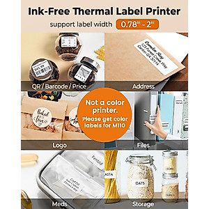 Phomemo M110 Label Printer - Bluetooth Portable Label Maker No Ink, Mini Barcode Label Printer for Retail, Address, Barcode, Home, for PC/Mac, iOS/Android with 3pack Most Used Labels, Snow White