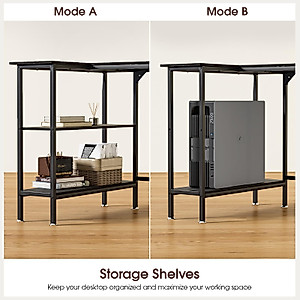 GZSHIYITECH 43" L Shaped Office Desk with Reversible Storage Shelves Can be Used as a Game Desk or Computer Desk Modern Design Corner Desk （Black）