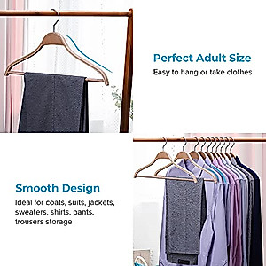 JS HANGER Wooden Coat Hangers, 10 Pack Light Weight Wood Coat/Suit Hangers with Non-Slip Pant Bar, Natural Finish
