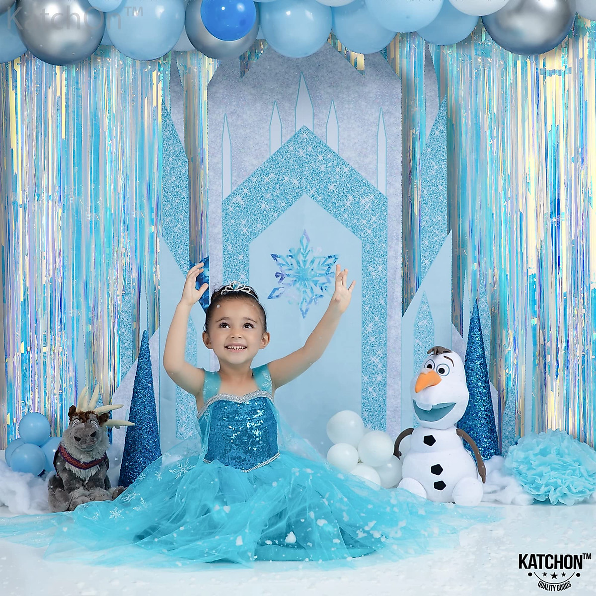 KatchOn, XtraLarge Neon Iridescent Streamers - 3.2x6.5 Feet Iridescent Party Decorations | Iridescent Fringe Curtain, Bachelorette Party Decorations | Iridescent Backdrop, Mermaid Birthday Decorations