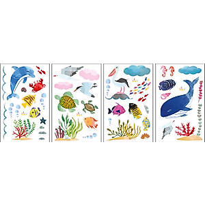 Ocean Animals and Seabirds Nursery Peel & Stick Wall Decals for Boys and Girls